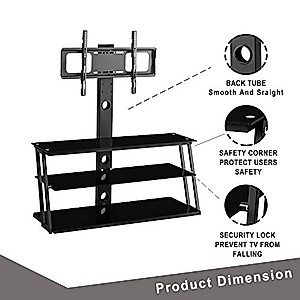 Swivel Floor TV Stand Height Adjustable Bracket Entertainment Stand for 32 to 65 inch TV | 3-Tier BlackTempered Glass Multi-Function TV Stand (New Black)