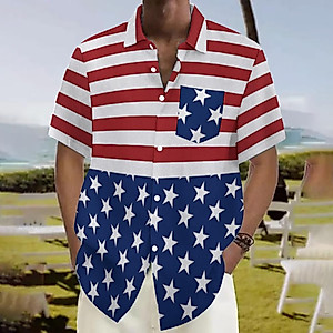Cerburny Hawaiian Shirt for Men Short Sleeve Button Down Red American Flag Mens Casual Summer Beach Printed Shirts