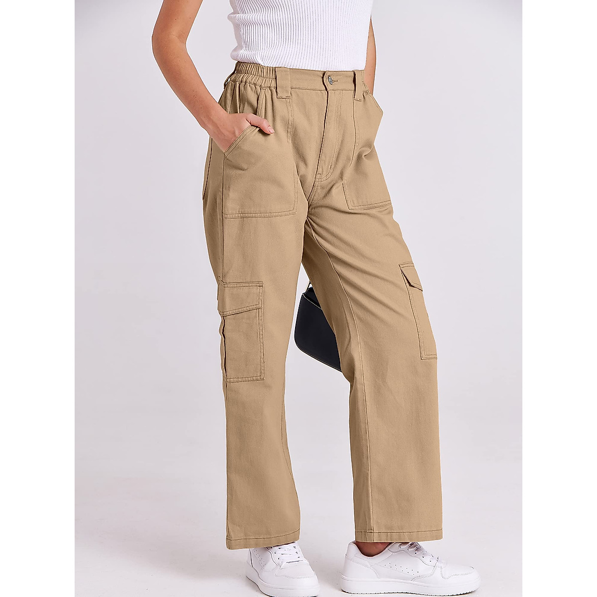 ANRABESS Women's Cargo Pants High Waisted Baggy Multiple Pockets Casual Trendy Fashion Relaxed Fit Y2K Trousers Brown Medium