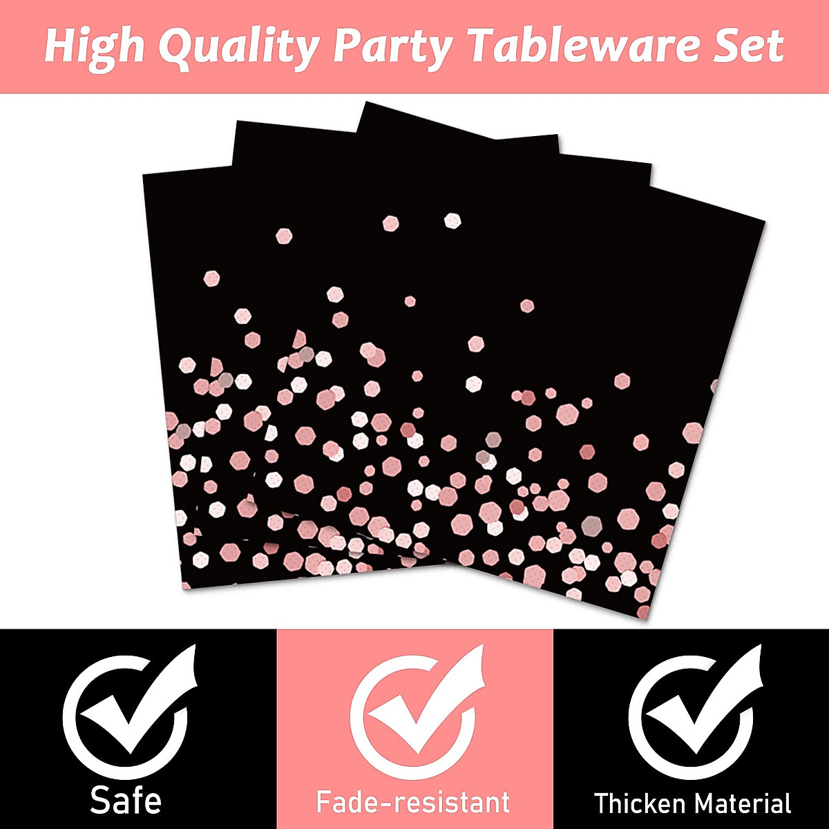 96PCS Black and Rose Gold Party Supplies Rose Gold Paper Plates Napkins Women Birthday Decorations Party Tableware Set Black Disposable Paper Plates Table Decors for Wedding Bridal Shower Serve 24