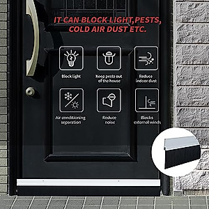 FarBoat Brush Door Seal Strip Aluminum Alloy Mounting Base Nylon Brush Gate Bottom Sealing Strip Garage Exterior Door Sweep Seal (Length 3.3Ft White)