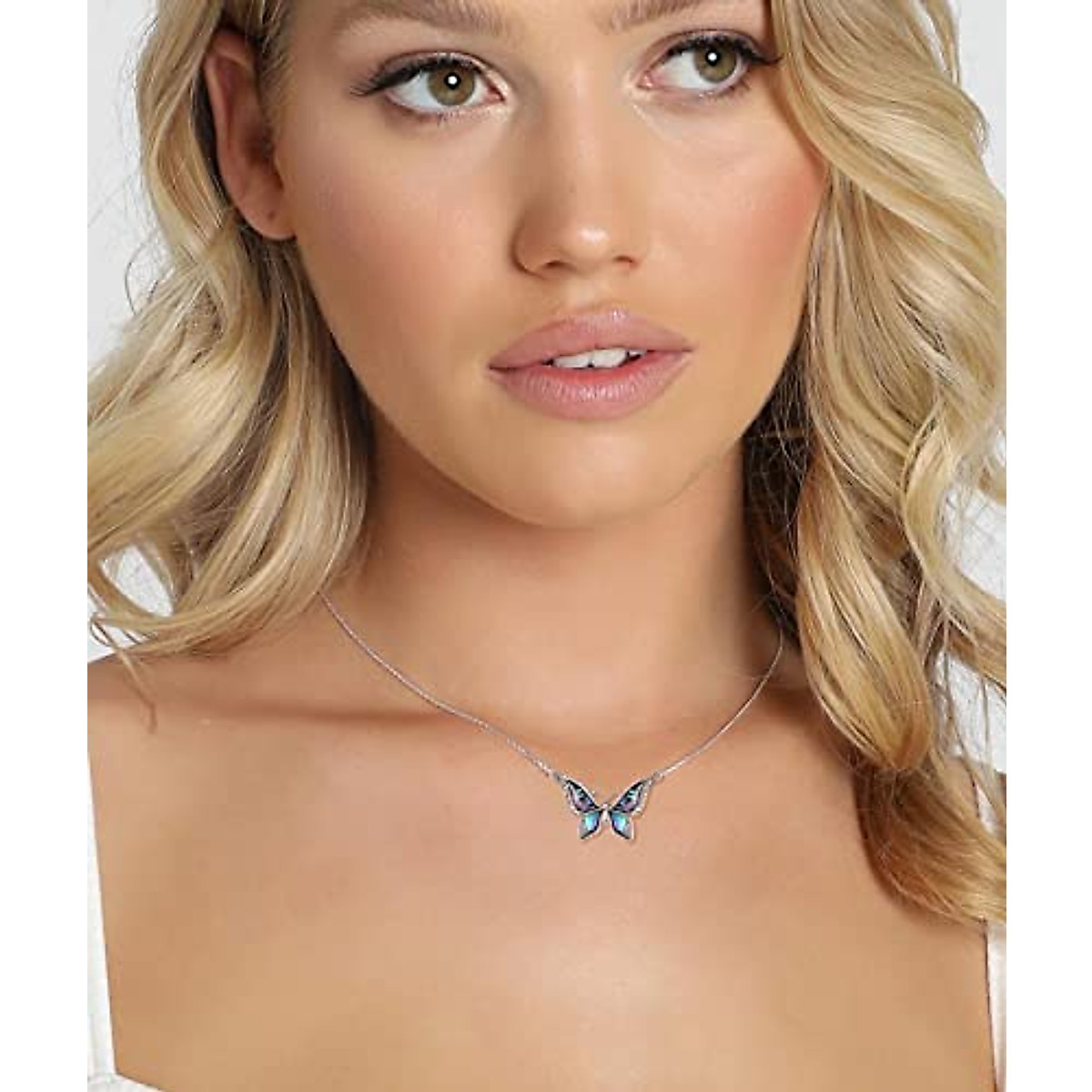 INFUSEU Small Butterfly Necklace Womens Abalone Pendant Jewelry 925 Sterling Silver