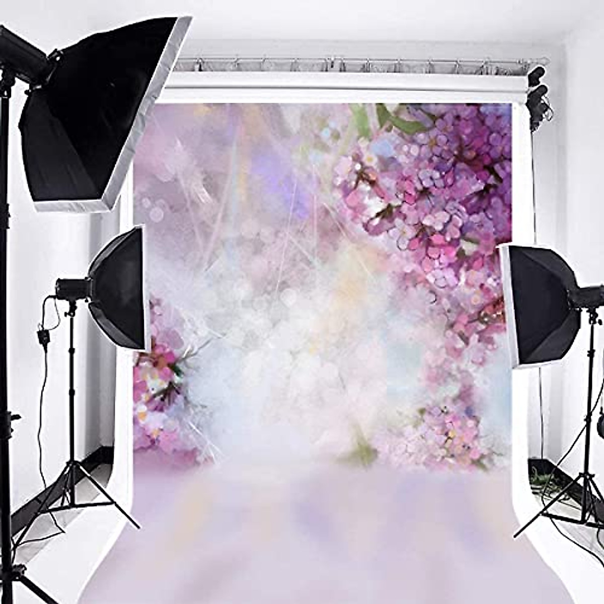 Laeacco Floral Background 5x7ft Oil Painting Watercolor Drawing Wall Flowers Photography Background Light Purple Blooming Spring Cherry Blossoms Abstract Photo Studio Backdrop Bokeh Children Photos