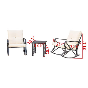 PatioFestival Rocking Chairs Bistro Set Metal Outdoor Furniture Conversation Set with Coffee Table&Thick Cushions for Backyard,Lawn,Porch,Poolside (3PCs, Khaki)