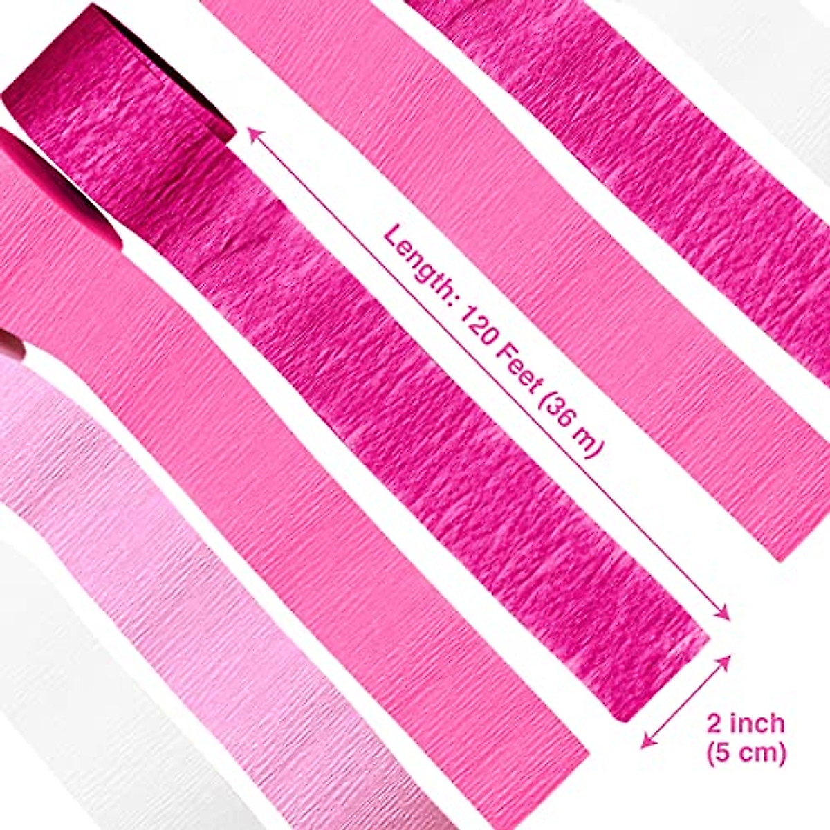 Pink Crepe Paper Streamers, Pink Party Decorations - 8 Large Rolls, 2in x 120ft Each Roll - Decorative Creped Roll for Birthday, Festival, Wedding, Backdrop or Photo Booth Decoration and Flower Making