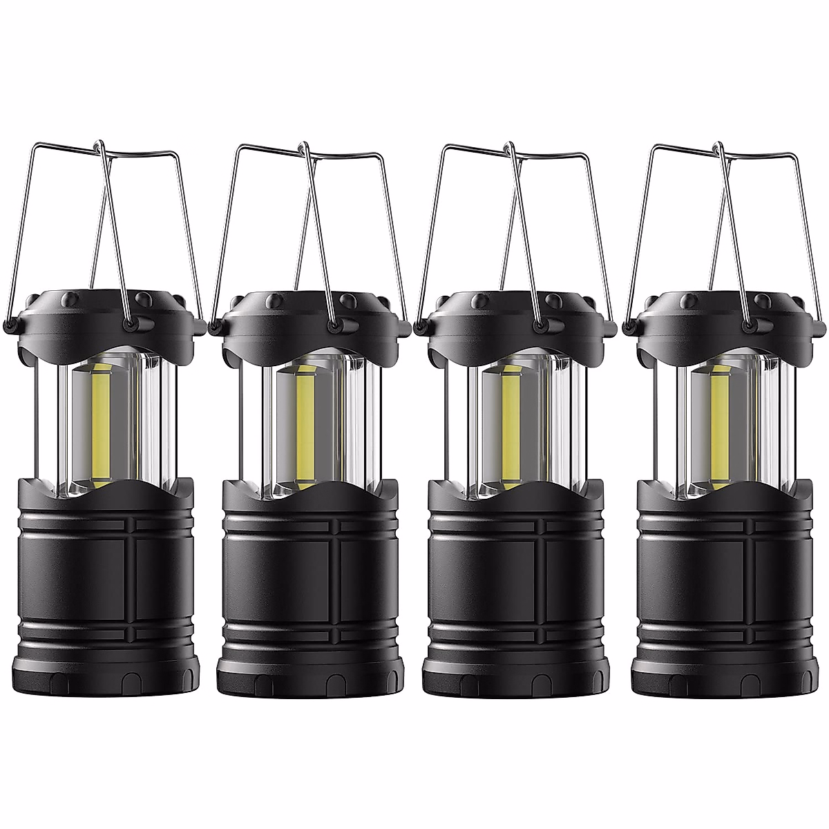 Lichamp 4 Pack LED Camping Lanterns, Battery Powered Camping Lights COB Super Bright Collapsible Flashlight Portable Emergency Supplies Kit, Black