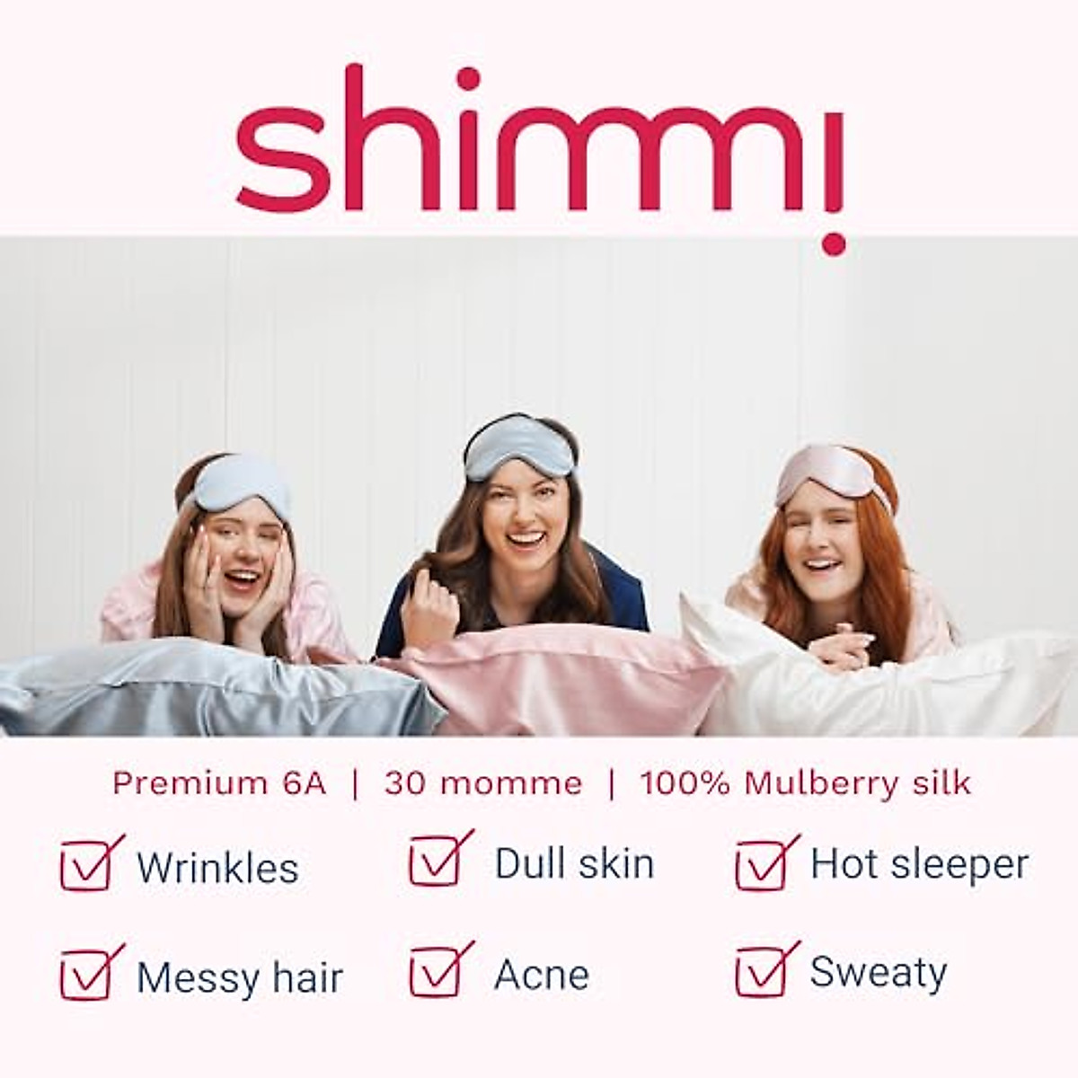 Shimmi Real Silk Pillow Cases | Luxury 30 Momme 6a Grade Mulberry Silk Pillowcase | Silk Pillowcase for Hair and Skin | Super Soft | [Standard, Blue Shimmer]