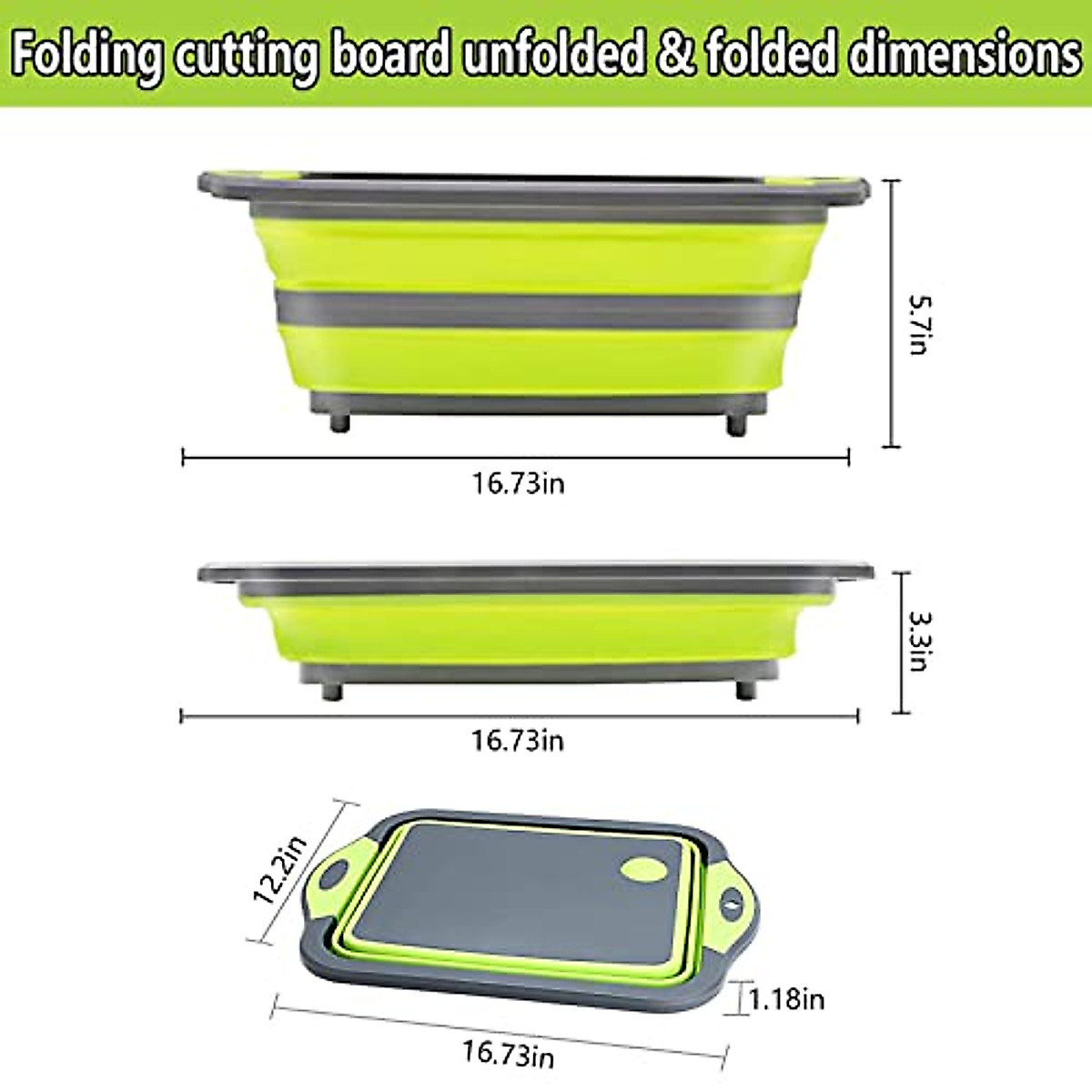 UMIKAkitchen Collapsible Cutting Board - Portable Washing Veggies Fruits Food Grade Camping Sink (4.25 Gal) with Draining Plug - Collapsible Sink Camping,Camping Dish Washing Station(Green)