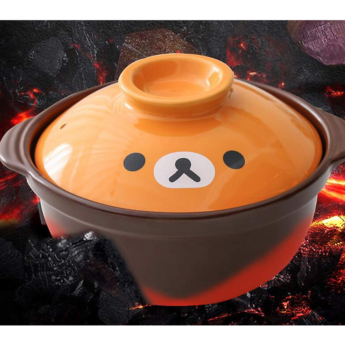 Korean Premium Cartoon Pattern Ceramic Brown Casserole Clay Pot with Lid,For Cooking Hot Pot Dolsot Bibimbap and Soup (8in,44oz)