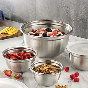 FineDine Stainless Steel Mixing Bowls Set with Lids, Home Kitchen Cooking Essentials Household Must Haves for Baking, 5 Pieces
