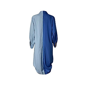 Hoibmasp Women Casual High Low Button Down Shirt Dress Loose Mixi Dress Plus Size Drawstring Hem Top Blouse Dress Light Blue M