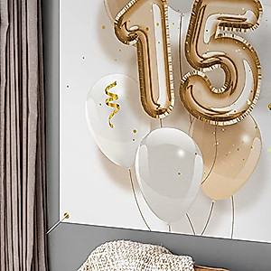 Happy 15th Birthday to You Backdrop Banner Decor White – Glitter Spots Balloons Happy 15 Years Old Birthday Party Theme Decorations for Girls Boys Supplies