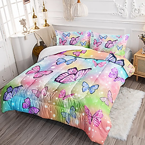 BailiPromise Colorful Butterfly Comforter Set Twin Tie Dye Butterfly Bedding Set for Girls Kids Rainbow Bed Set 1 Comforter and 2 Pillowcases Ultra-Soft Lightweight