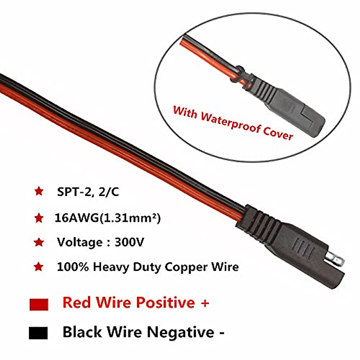 O Ring Terminal Cable - 2FT SAE Connector, Sae Plug to Battery Charger Cord, Solar Panel Cord Ring Terminal Harness Extension Adapter 12V 24V 2 Pin Quick Connect and Disconnect 10A (1 Pack)