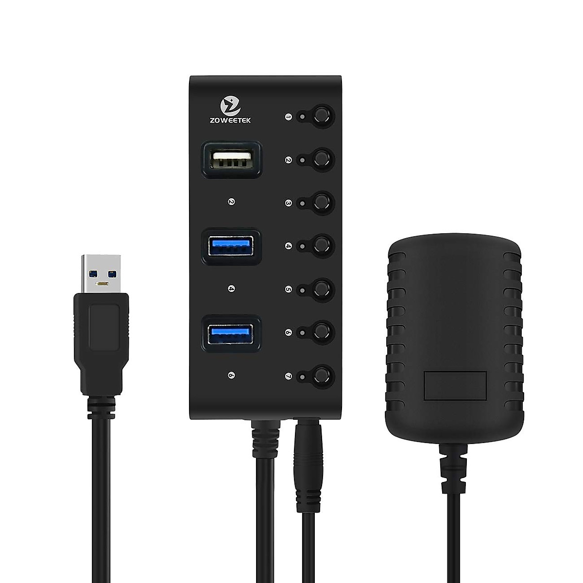 USB Hub 3.0 Network Hubs 7-Port USB 3.0 Hub with Smart Charging Port and Individual On/Off Power Switches for Windows 10/8 / Vista/XP and Mac OS X, Linux and Chrome OS