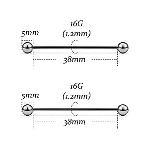 Vsnnsns 16G G23 Titanium Straight Barbell Piercing Jewelry Tongue Rings Nipple Rings Piercing Jewelry Industrial Earrings Barbell Cartilage Tragus Piercing Jewelry 16 Gauge for Women Men 38mm
