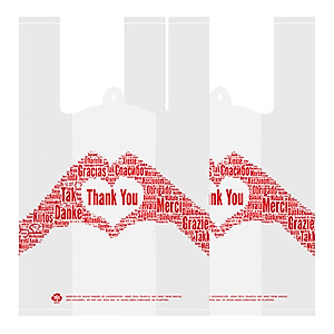 Thank You T-Shirt Bags Shopping Merchandise Bags Pack of 100 Reusable and Disposable Grocery Bags 12" x 6.5" x 20" 30 mic Standard Supermarket Size White Bag Take Out / To Go Bags for Restaurant