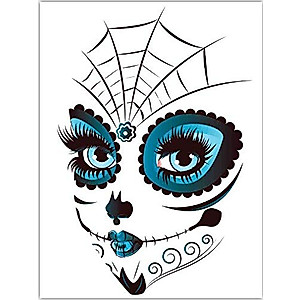 DaLin 9 Sheets Floral Day of the Dead Sugar Skull Temporary Face Tattoos for Halloween