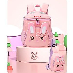 kvcezxu Kids Backpack Cute Bunny School bag and Shoulder Bag 2Pcs Set, Anti-Lost Children Toddler Small Schoolbag BookBag For Boys Girls Pink Small