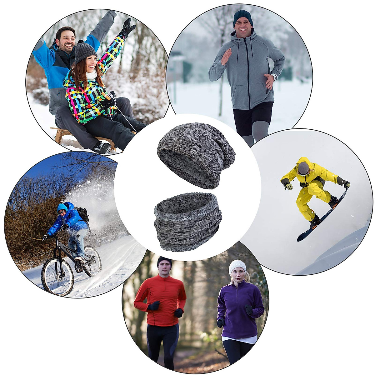 2 Pieces Winter Beanie Hat Scarf Set Thick Warm Knit Fleece Lined Skull Cap Scarves Gifts for Men,Y-Gray