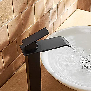 Bathfinesse Matte Black Bathroom Faucet Vessel Sink Bowl Faucet Tall with Pop Up Drain Assembly Single Handle Single Hole Vanity Lavatory Deck Mount Supply Lines Hose Lead-Free