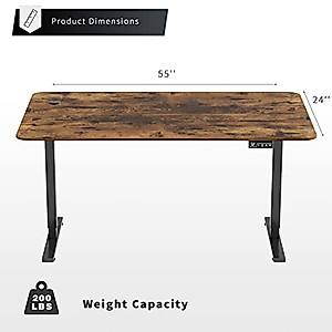 YESHOMY Height Adjustable Electric Standing Desk 55 inch Computer Table, Home Office Workstation, 55in, Black Leg/Rustic Brown Top