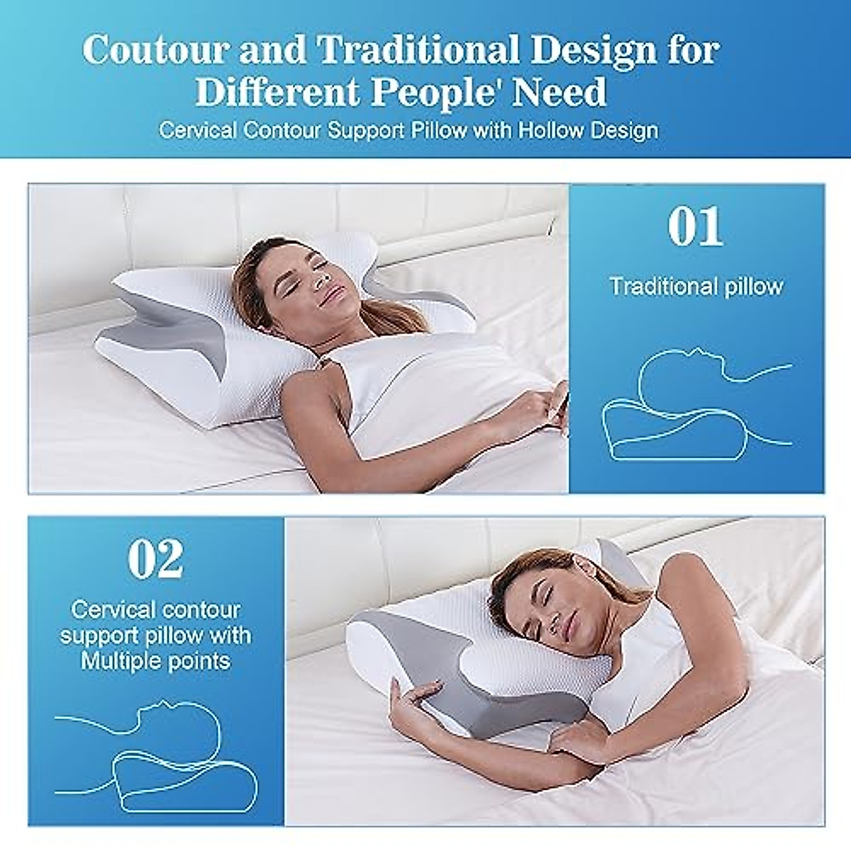 Memory Foam Pillows - Neck Support Pillow for Pain Relief, Ergonomic Cervical Pillow Cozy Sleeping for Neck and Shoulder Pain, Odorless Orthopedic Contour Bed Pillow for Side Back Stomach Sleepers