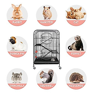 SUPER DEAL 37.2 Inches Metal Ferret Cage Chinchilla 4 Tiers Small Animal Cage with 3 Ladders/ 2 Front Doors/Food Bowl/Water Bottle/Slide Out Trays/Swivel Casters,Black