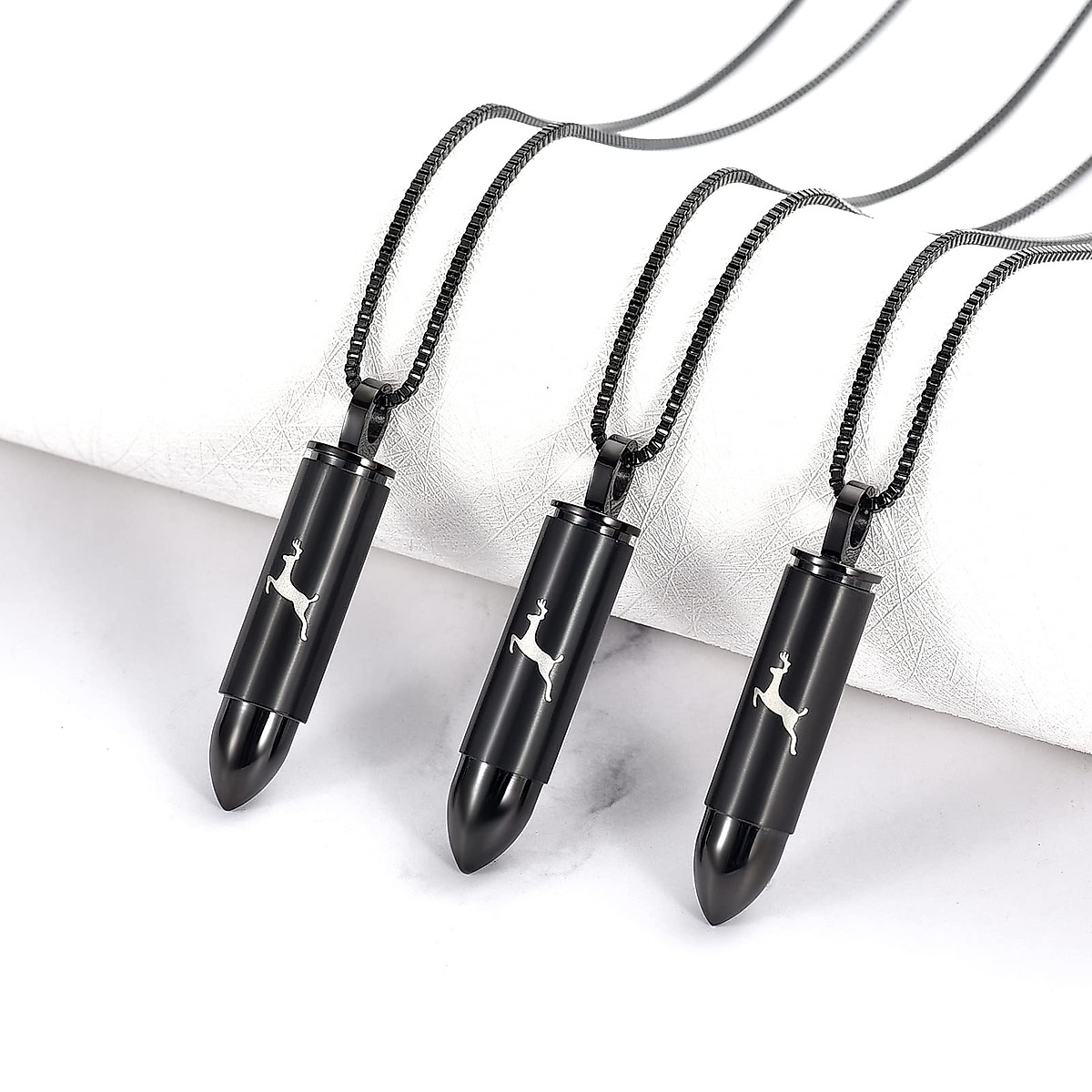 XSMZB Cremation Jewelry for Ashes Bullet Shape Pendant Urn Necklace Stainless Steel Keepsake Memorial Jewelry for Men Women(3pcs black)