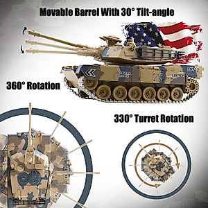 TIMWIENR RC Tanks That Shoot BBS, 1/18 Remote Control Tank with Metal Track, Spray Mists, 45MINS Playing Time, 3D Stereo RC Army Military Vehicle Toys for Adults & Kids (M1A2)