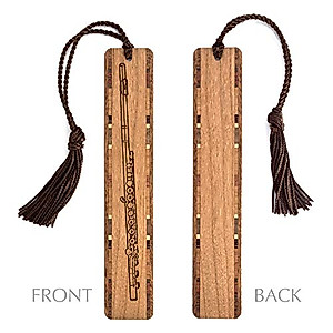 Flute Woodwind Classical Musical Instrument Engraved Wooden Bookmark with Tassel - Also Available for Personalization -Made in USA