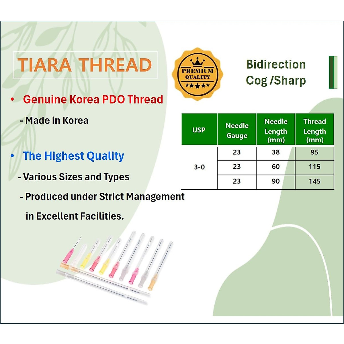 POSD Tiara PDO thread lift KOREA - 360R Bidirection Cog/Sharp (12pcs) (23G60/115)