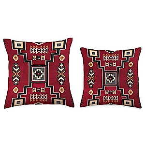 Desert Cactus Co. Red & Black & Earthy Brown Southwestern Aztec Pattern Throw Pillow, 18x18, Multicolor