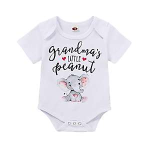 Happy Town Infant Baby Girls Boys Grandma's Little Peanut Short Sleeve Romper Bodysuit Causal Outfits (White, 0-3 Months)
