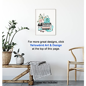 Blue High Fashion Wall Art - Designer Handbag, Purses, Shoes, Perfume - Glam Wall Decor - Luxury Gift for Women - Cute Bathroom decoration Teens Room, Girl Bedroom - Boho-chic Shabby chic Poster