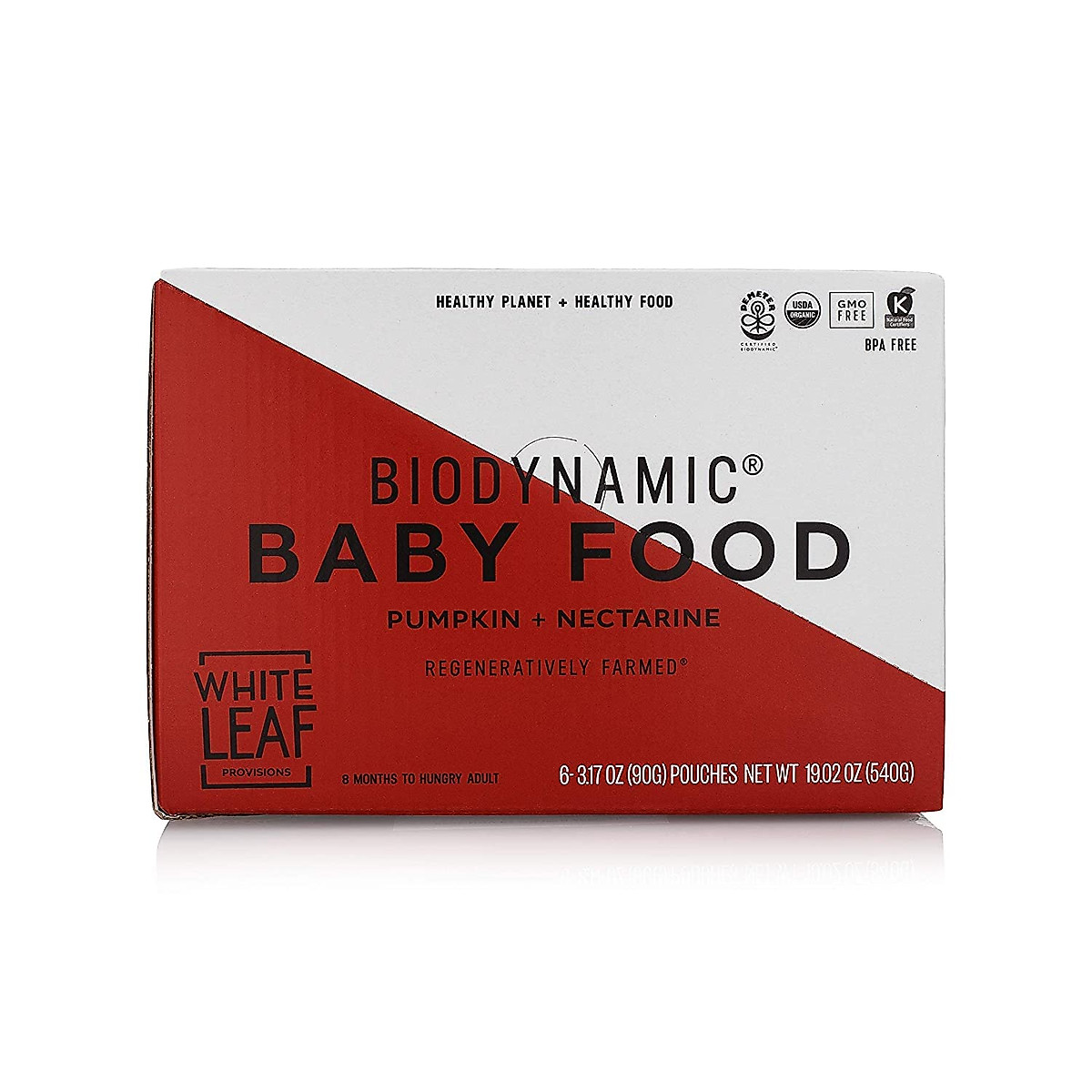 White Leaf Provisions Biodynamic & Organic Baby Food/Snacks — 12 x 3.17 Oz Pumpkin & Nectarine Unsweetened Baby Puree Pouches — Squeezable Baby Food & Toddler Snack