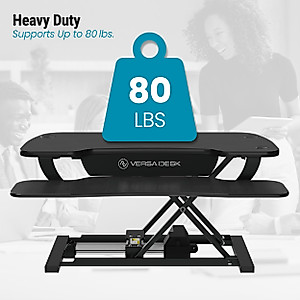 VERSADESK 36 Inch Standing Desk Converter, PowerPro Electric Height Adjustable Desk Riser for Standing or Sitting, with Keyboard Tray, Built-in USB Charging Port, Holds 80 lbs, Black