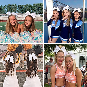 2 PCS 8 Inch Cheer Hair Bows Large Cheerleading Big Hair Bows with Ponytail Holder for Teen Girls-White