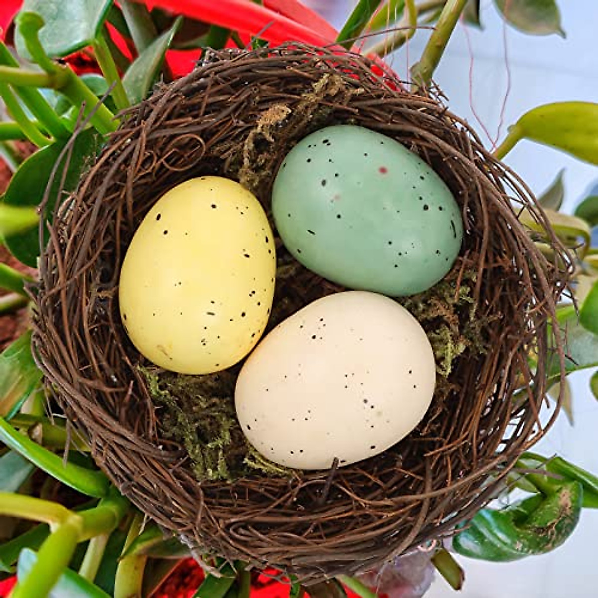 ARTIBETTER Artificial Bird Nest with 3 Bird Eggs Country Style Simulation Twig Bird Nest Handmade Rattan Nest DIY Craft Tree Ornament for Easter Garden Decor
