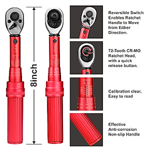 P.I.T. 1/4 Inch Drive Click Torque Wrench, 10-50 IN.LB with Dual-Range (in.lb/NM) scale setting, Hex & Torx Bit Sockets, Slotted Bit Screwdriver & Storage Box for Guns
