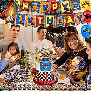 87Pcs Hot Cars Birthday Party Supplies,Hot Wheel Party Decorations Includes Birthday Banners,Cake Toppers,Cupcake Toppers,Teblecloth, Sticker, Latex Balloons and Foil Balloon Boys & Girls Party Favor Pack Set