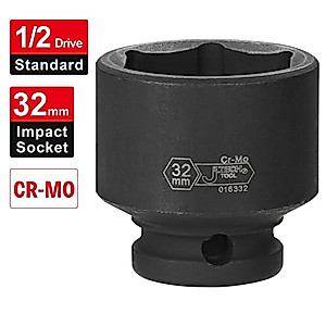 Jetech 1/2 Inch Drive 32mm Impact Socket, Chrome Molybdenum Alloy Steel, 6-Point Hex Shallow Socket for Ratchets, Torque Electric Wrenches, Strong and Durable, Metric