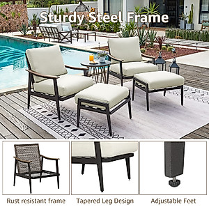 NATURAL EXPRESSIONS Patio Furniture, Outdoor Furniture Patio Chair Sofa Metal Outdoor Chair with Ottoman, High Back Wicker Backrest & 6 Inch Seat Cushion for Balcony,Backyard,Deck,Porch