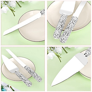 Jozen Gift Wedding Cake Knife and Server Set - 2 Piece Dessert Set Metal Handle with Crystal Stones Decoration for Wedding, Anniversary Party Birthday Banquets and Gifts for Bride and Groom