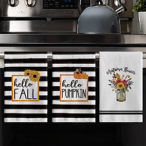 Artoid Mode Flower Vase Hello Pumpkin Truck Fall Kitchen Towels and Dish Towels, 18 x 26 Inch Harvest Holiday Drying Cloth Tea Towels for Cooking Baking Set of 4