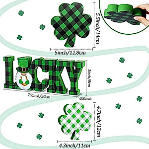 BOBOBOX 3 Pcs St Patric Day Table Signs Decoration, Shamrock Wooden Lucky Table Decor Irish Freestanding Tiered Tray Tabletop Decorations for St. Patrick's Day Party Home Table Decor