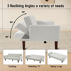 VIPNEW Folding Futon Sofa Bed, Loveseat Convertible Sleeper Sofa Couch, Tufted Upholstered Deep Seat Sofa with Solid Wood Legs for Living Room, Bedroom, Apartment, Black