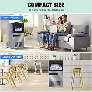 ADVWIN Commercial Ice Maker Machine, 100Lbs/24H with 33Lbs Storage Bin, 45Pcs Clear Ice Cubes in 5Mins, 2-Way Add Water, Under Counter Freestanding Ice Maker for Home