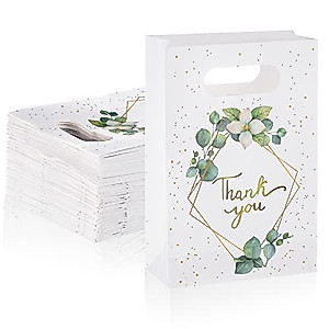 60 Pcs Greenery Eucalyptus Thank You Bags Thank You Gift Bags with Handles, Thank You Paper Bags Bulk for Business, Party, Merchandise, Boutique, Wedding, Birthday