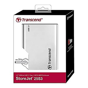 Transcend 2.5” SSD/HDD USB3.0 Enclosure, Aluminum case, UASP Supported, One Touch Backup - TS0GSJ25S3
